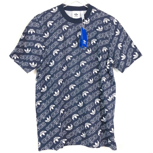 adidas | Shirts | Adidas Monogram Trefoil Allover Tshirt Navy Blue ...